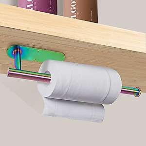 Paper Towel Holder Under Cabinet, Self-Adhesive or Drilling Rainbow Paper Towel Rack Wall Mount, SUS304 Stainless Steel Paper Towels Roll for Kitchen, Pantry, Sink, Bathroom