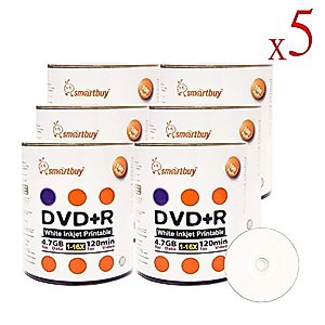 Smart Buy 3000 Pack DVD+R 4.7gb 16x White Printable Inkjet Blank Media Record Disc, 3000 Disc 3000pk
