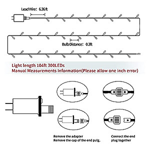 104ft 300 LED Halloween Outdoor String Lights with Remote, Waterproof Warm Yellow Plug in Fairy Light, 8 Modes Timer Twinkle Lighting for Bedroom Indoor Holiday Wedding Party Decoration