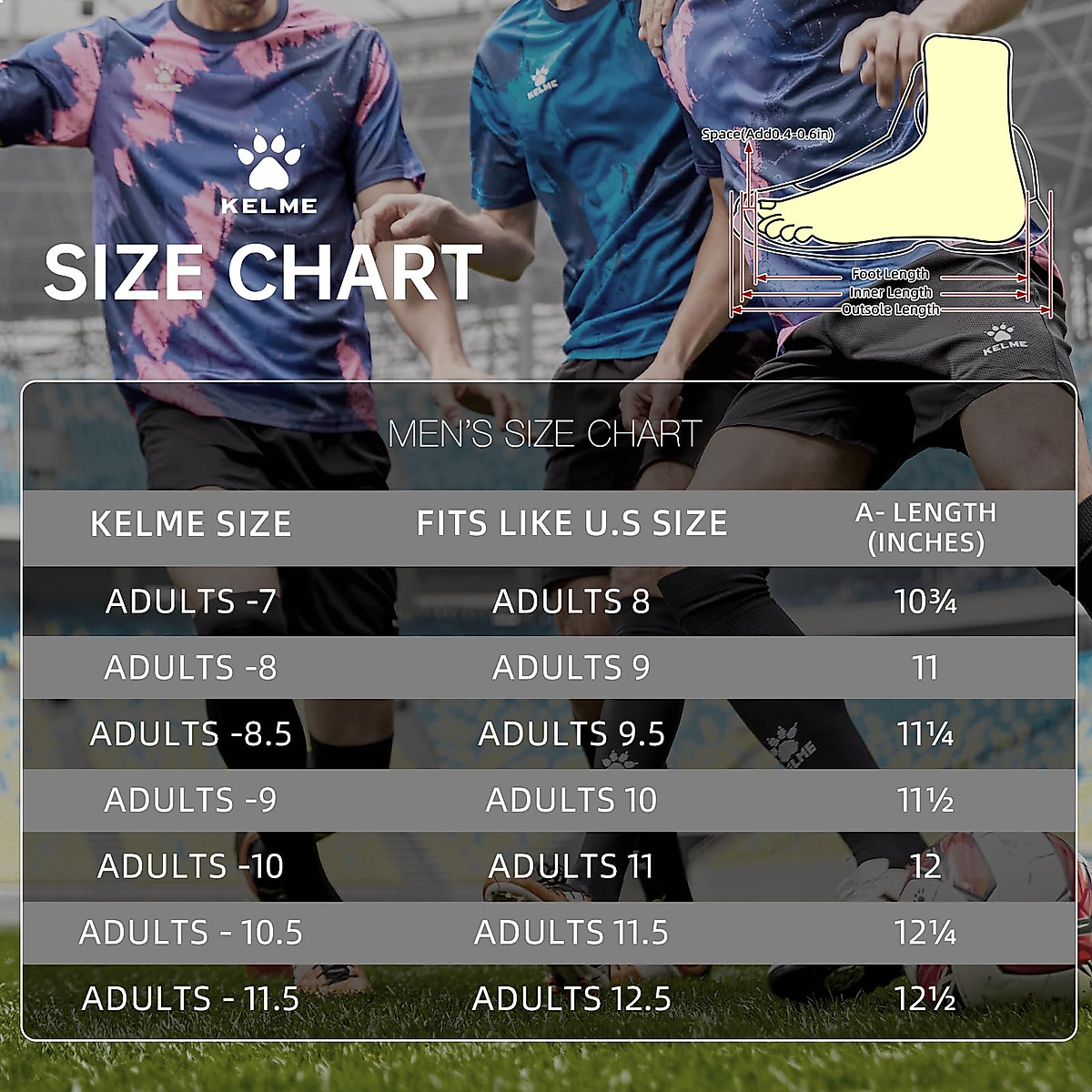 KELME Men's Soccer Shoes Arch Support Cleats Professional Futsal Sneaker Breathable Athletic Football Boots for Outdoor Indoor TF Black 10.5