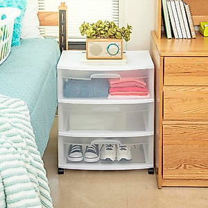 JjoiAs Plastic Storage Drawer Cart, Medium Home Organization Storage Container with 3 Large Clear Drawers With Wheels, White