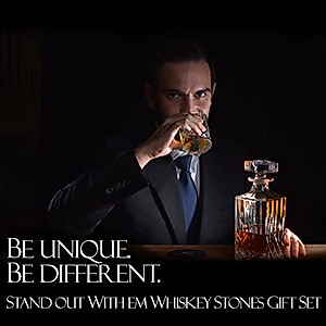 EMcollection's Crystal Whiskey Glasses Set of 2 | Old-Fashioned Style | 8 Whiskey Stones Gift Set | Coasters & Velvet Bag | All in a Brown Cool Wooden Box | for Him, Men's Gift, Boss, Whisky Lovers
