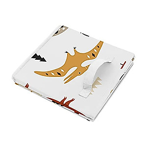 Sweet Jojo Designs Mod Dino Foldable Fabric Storage Cube Bins Boxes Organizer Toys Kids Baby Children - Set of 2 - Orange Tan Rust Taupe Mustard Yellow Beige Brown Black Modern Dinosaur Boho Dinosaurs
