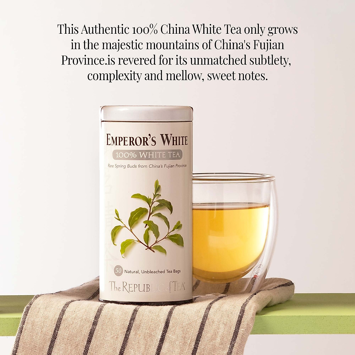 The Republic of Tea Emperor's 100% White Tea, Zero Calorie, Sugar-Free, Carb-Free, 50 Tea Bag Tin