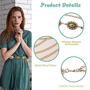 SNCEAW Metal Western Country Chain Belts for Women Cowgirl Western Style Adjustable Concho Belts for Dresses Jeans Gift (A-Gold Chain, Fit Waist up to 42")