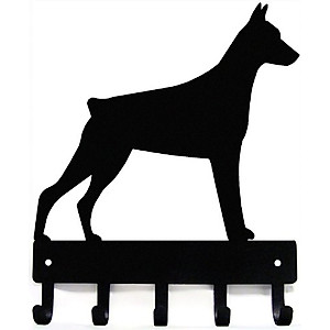 The Metal Peddler Doberman Pinscher - Key Holder & Dog Leash Hanger for Wall - Large 9 inch Wide - Made in USA; Gift for Dog Lovers