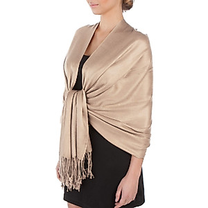 Sakkas Large Soft Silky Pashmina Shawl Wrap Scarf in Solid Colors - Clay