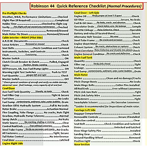 Robinson 44 Helicopter Quick Reference Checklist