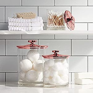 mDesign Medium Modern Apothecary Storage Organizer Canister Jars - Acrylic Containers for Bathroom, Organization Holder for Vanity, Counter, Makeup Table, Lumiere Collection, 3 Pack - Clear/Rose Gold