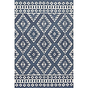 nuLOOM Meadow Hand Tufted Wool Tribal Geometric Area Rug, 4' x 6', Blue