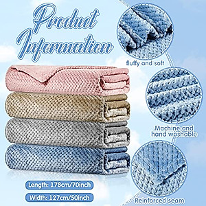 4 Pcs Large Throw Blanket for Bed Couch Waffle Textured Soft Fleece Blanket Winter Fuzzy Baby Blanket, Cozy, Lightweight, Warm, Plush, 50 x 70 Inches, 4 Colors