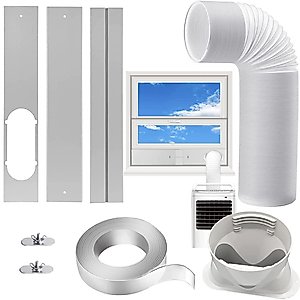 Portable AC Window Kit with 5.1” Exhaust Hose for Sliding Window, Adjustable Air Conditioner Window Vent Kit for Ducting AC Seal Panel for Horizontal&Vertical Window