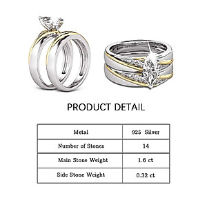 Jeulia Wedding Rings Engagement Rings for Women Anniversary Promise Ring Bridal Sets 925 Sterling Silver with 1.6 ct Primary Stone+ 0.32 ct Side Stone