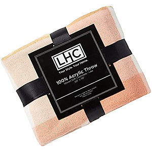 Lavish Home Desert Blush Plaid Soft Blanket-Oversized, Luxuriously Fluffy, Vintage-Look and Cashmere-Like Woven Acrylic-Breathable and Stylish Throws