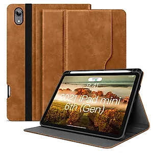H HOLIMET Case for 2024 iPad Mini 7/2021 iPad Mini 6 with Pencil Holder Pocket with Soft TPU Back Cover (Fits Model #'s A2567, A2568, A2569, A2993, A2995, A2996), Sleep/Wake, Vegan Leather