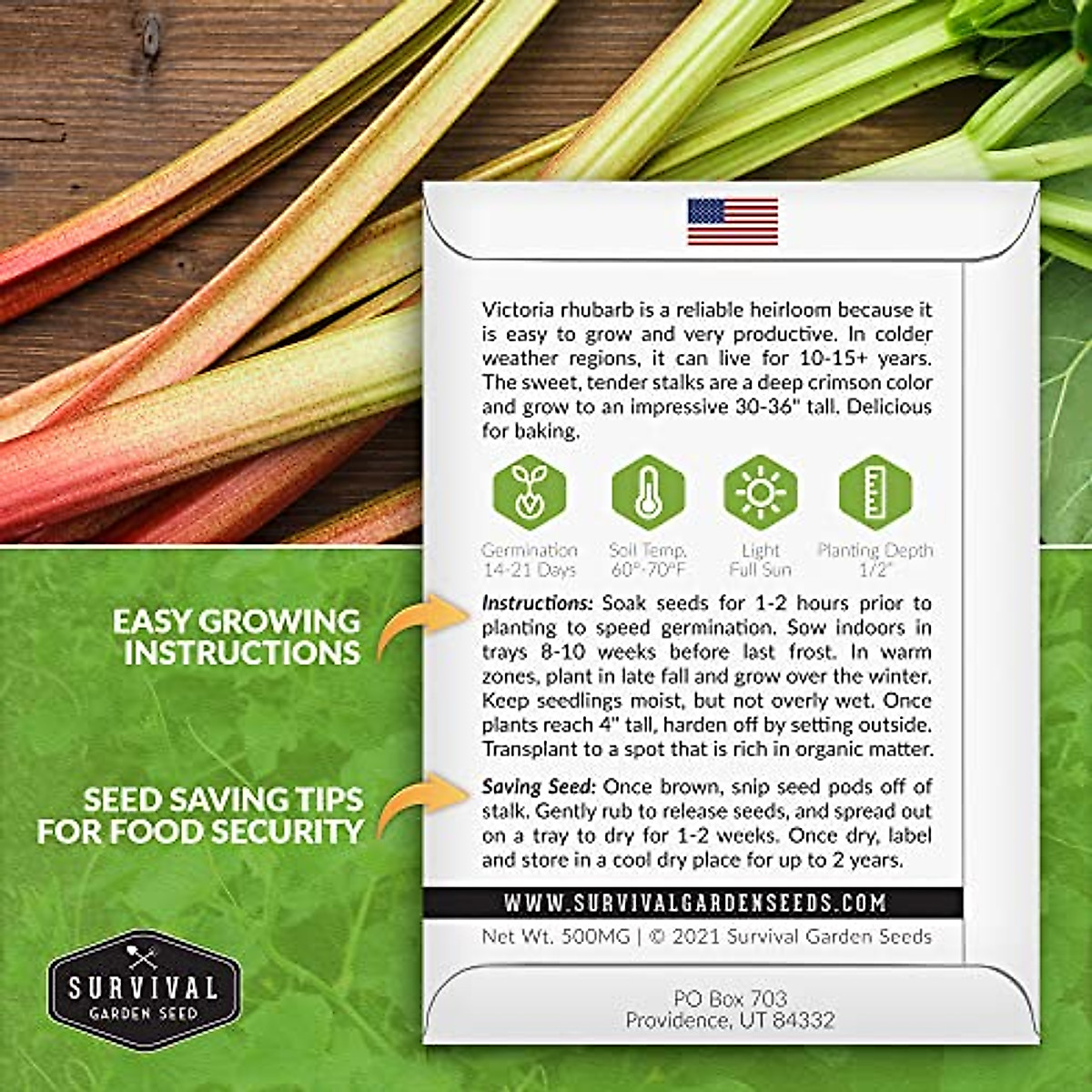 Survival Garden Seeds - Victoria Rhubarb Seed for Planting - Packet with Instructions to Plant and Grow Delicious and Tangy Red Stalks in Your Home Vegetable Garden - Non-GMO Heirloom Variety