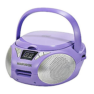 Magnavox MD6924-PL Portable Top Loading CD Boombox with AM/FM Stereo Radio in Purple | CD-R/CD-RW Compatible | LED Display | AUX Port Supported | Programmable CD Player |