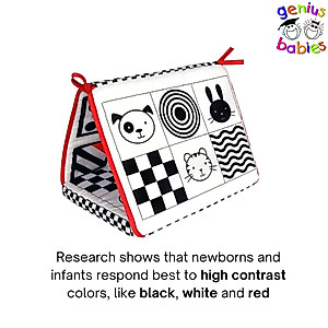 Genius Baby Toys Tummy Time Mirror for Babies 0-6 Months - Double-Sided with High Contrast Images - Baby Floor Mirror Can Be Used in Crib - No Hard Edges - Black White and Red