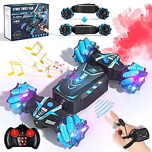 Axirata Remote Control Car Hand Controlled Gesture RC Stunt Car with Spray & Lights & Music for Kids 6-13 Year Old, 4WD 2.4GHz Off-Road 360° Rotation Toy Car Gift for Boys Girls