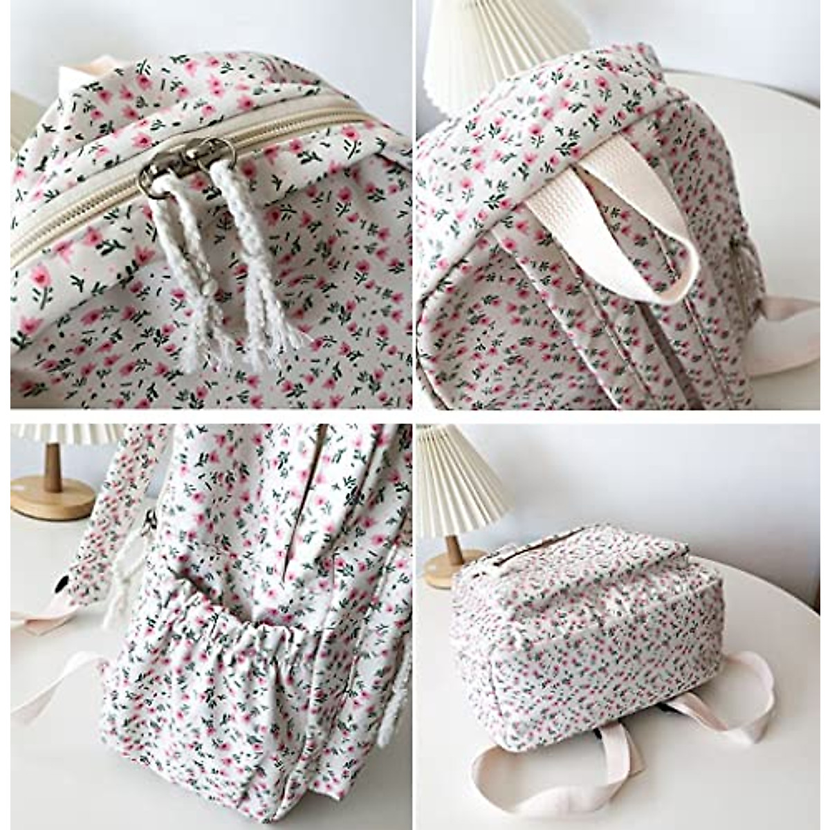 CHERSE Cute Laptop Backpack, Floral College Aesthetic Kawaii Backpack, Back to School Shoulders Bookbag with Bear Accessories (Small Floral)