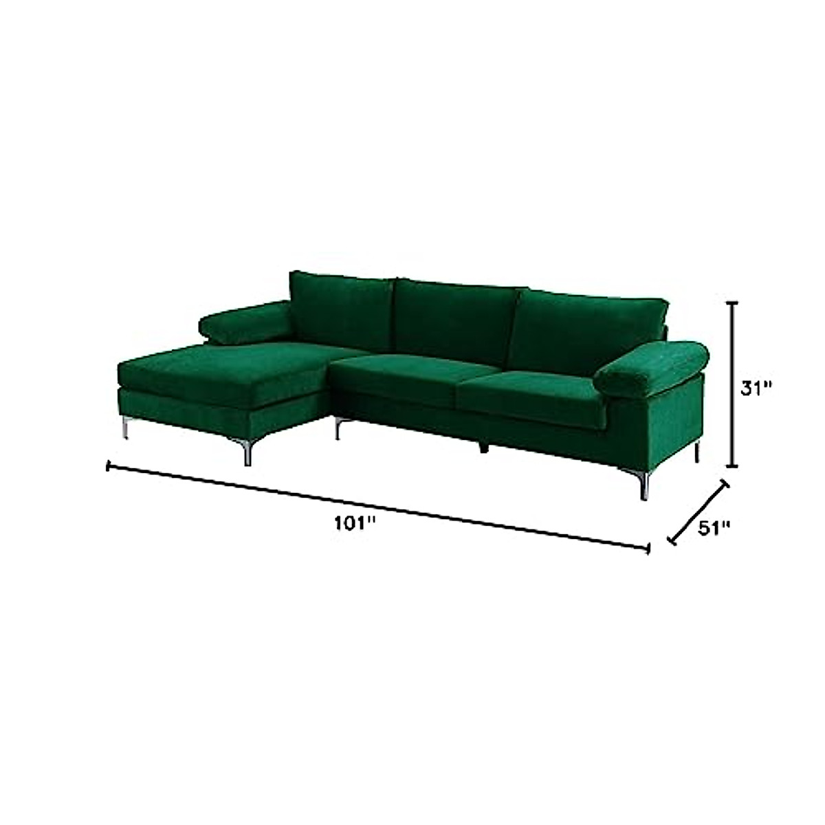 Casa Andrea Milano Modern Large Velvet L-Shape Sectional Sofa, with Extra Wide Chaise Lounge Couch