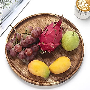 Round Wood Tray, Acacia Wooden Serving Tray, Serving Platter, Appetizer Charcuterie Board, Tray Organizer for Kitchen/Countertop, 13.8 x 13.8 x 0.8 inch