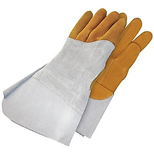 Bob Dale 64-1-1525-11 Premium Reverse Grain Deerskin Welder Glove with Left Hand Patch, Size 11, Grey/Tan