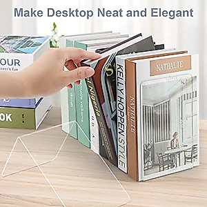 Acrylic Bookends 2 Pieces, VFINE Clear Bookends for Shelves Decor Heavy Duty Book Ends and Desktop Organizer, Book Stopper for Home Office School Supplies, 7.28 * 4.7 * 4.7 inch