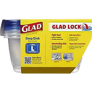 GladWare Deep Dish Food Storage Containers | Large Rectangle Food Storage, Food Containers Hold up to 64 Ounces of Food | Glad Containers with Glad Lock Tight Seal, 3 Count, Standard