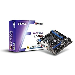 MSI 760GM-E51 (FX) - Socket AM3 AMD 760G/SB710 Chipset MicroATX Motherboard DDR3 8CH Audio Gigabit Ethernet DVI