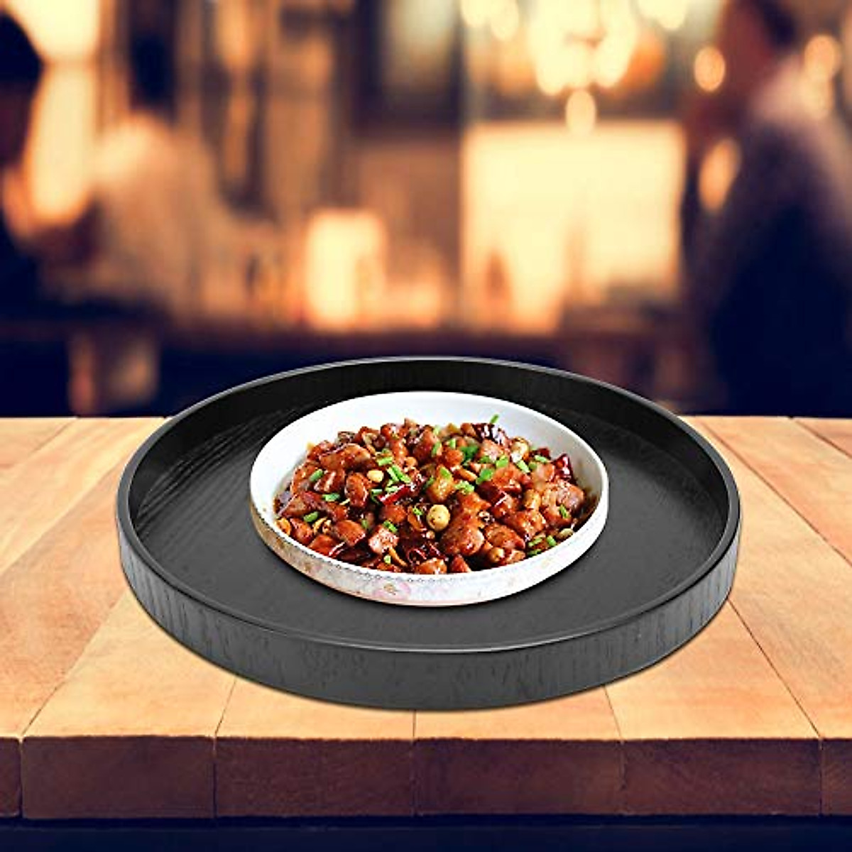 Fdit Wooden Black Round Tea Cup Tray Home Serving Plate (Black)