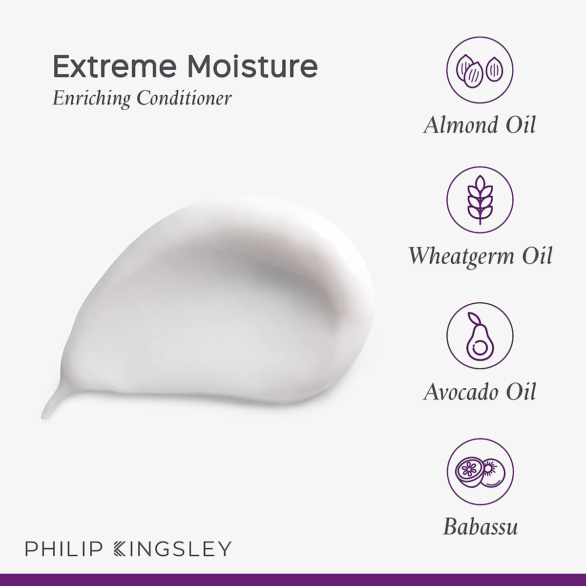 PHILIP KINGSLEY Moisture Extreme Enriching Conditioner for Curly Dry Damaged Hair Curls Moisturizing Deep Conditioning with Almond Wheatgerm Babassu Avocado Oil, 33.8 oz