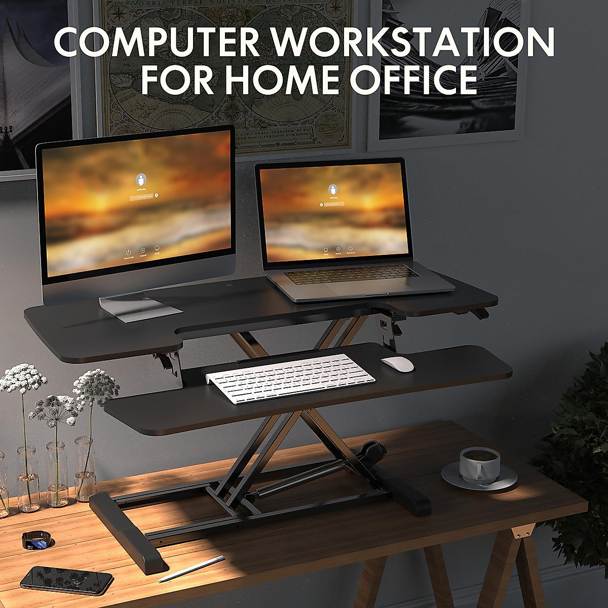 FLEXISPOT Standing Desk Converter 40in Sit to Stand up Desk Riser Height Adjustable Computer Workstation with Spacious 2-Tier Desktop Black