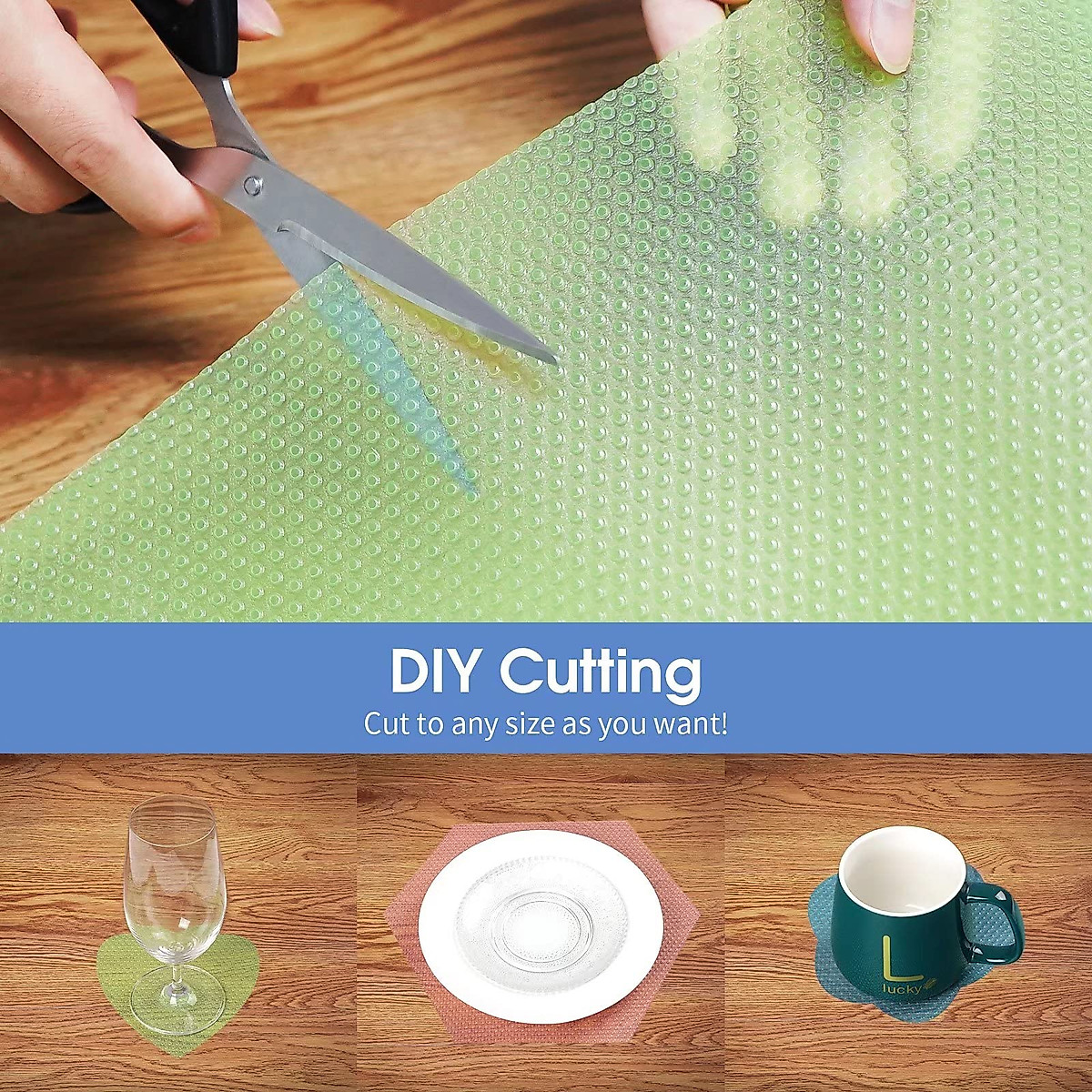 Elyum 12 Pcs Refrigerator Liners, Washable EVA Refrigerator Mats Fridge Shelf Liners Cuttable Fridge Mats for Drawer Table Shelves (3 Blue 3 Green 3 Pink 3 Transparent, 17.7 x 11.4 Inch)