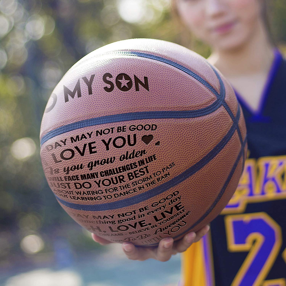 LOVEINHEART Mom and Dad to My Son Gift Basketball with Printing Words on Ball Official Size Seven Customized Basketball with Bag and Needle (Basketball001)