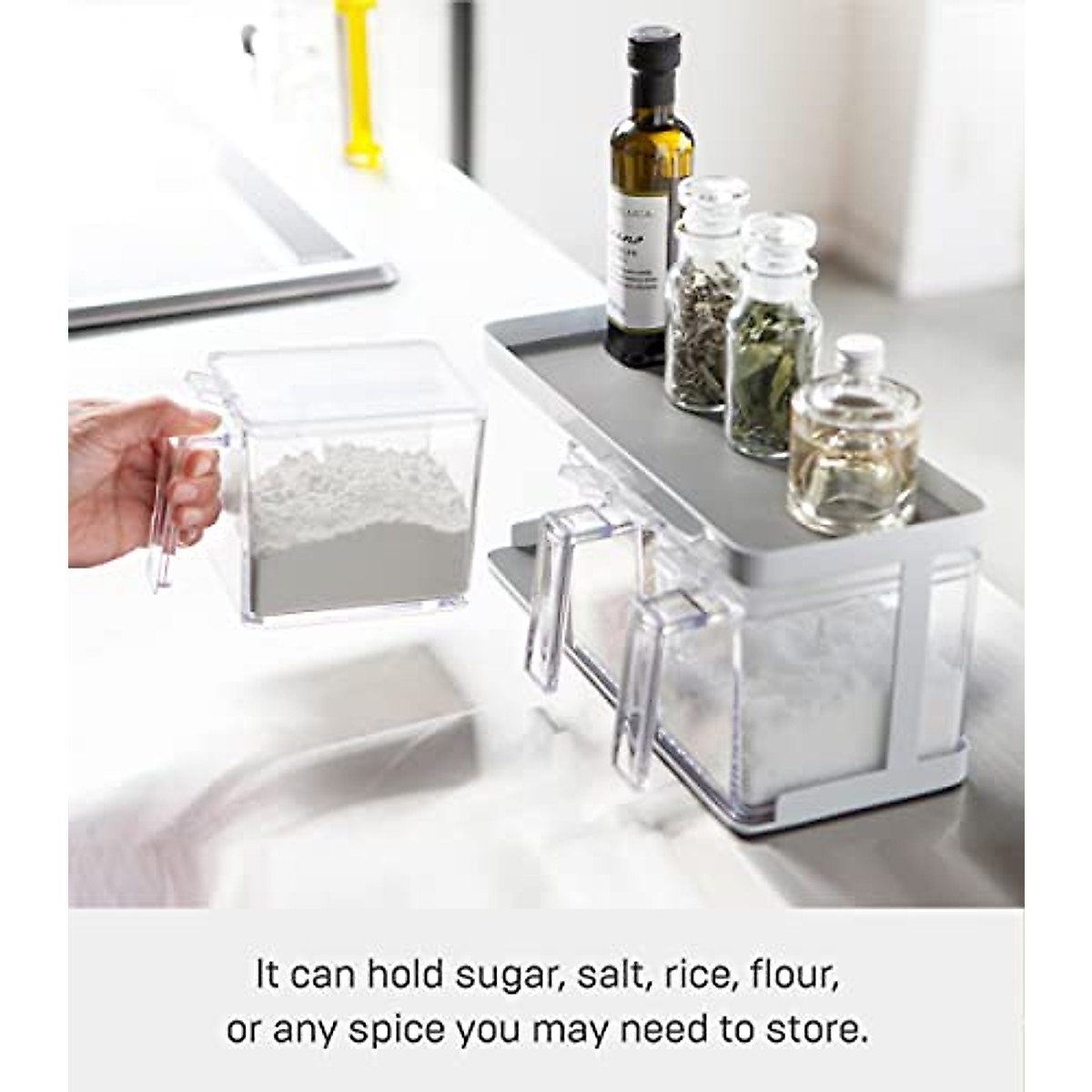 YAMAZAKI Home Pantry Canisters with Rack-Kitchen Container Organizer | Steel + Plastic | Food Storage, One Size, White