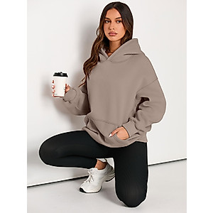 EFAN Womens Hoodies Oversized Sweatshirts Pullover Fleece Sweaters Long Sleeve Winter Fall Outfits Fashion Y2k Clothes CoffeeGrey XL