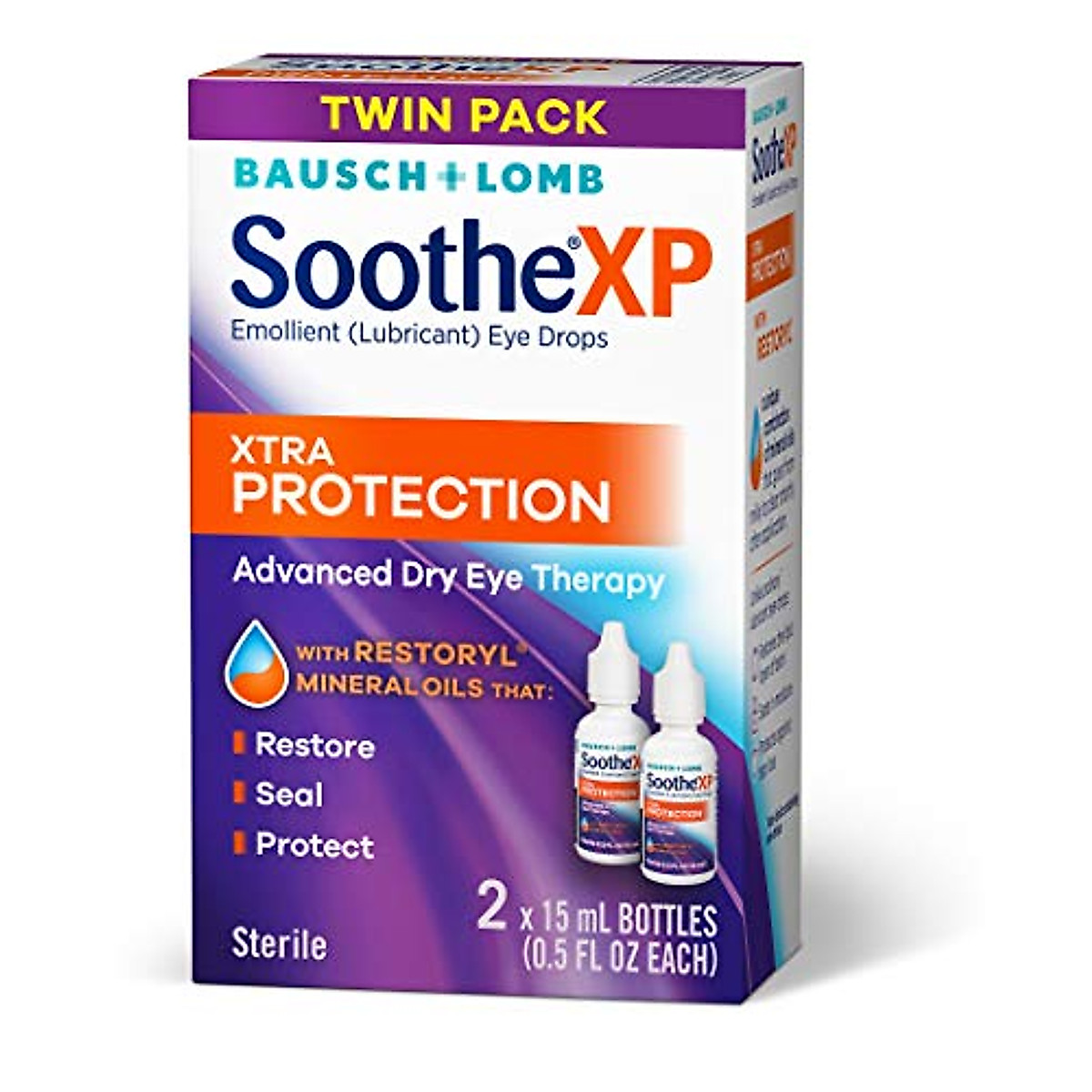 Bausch + Lomb Soothe XP Dry Eye Drops, Xtra Protection Lubricant Eye Drops with Restoryl Mineral Oils, , 0.5 Ounce Bottle Twinpack, 0.5 Fl Oz (Pack of 2)