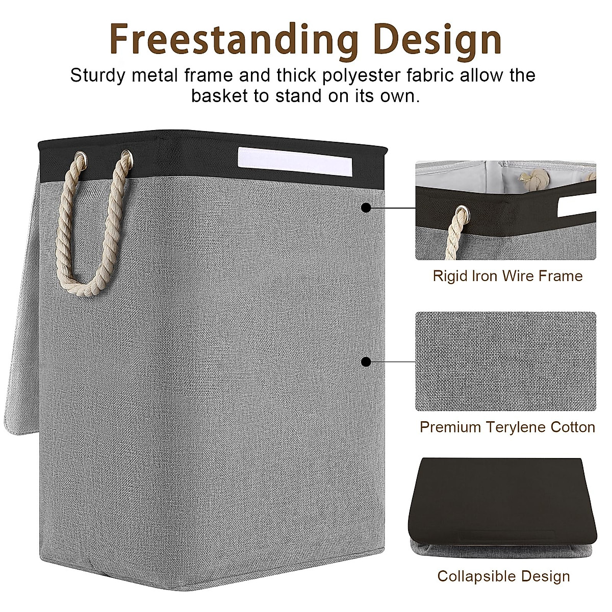 2 Pack Large Laundry Hampers with Lid, Collapsible Laundry Baskets with 2 Bags and 5 Hangers, Foldable Laundry Basket, Portable Clothes Hamper Laundry Basket Organizer for Bathroom, Bedroom, College