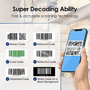 Bluetooth Barcode Scanner, Mini 1D & 2D Wireless Barcode Scanner,2-in-1 Bluetooth & USB Wired Portable Barcode Scanner