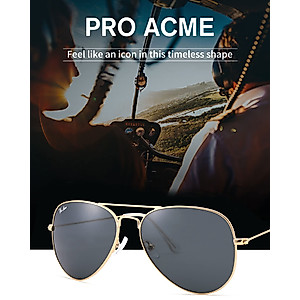Pro Acme Classic Aviator Sunglasses for Men Women 100% Real Glass Lens (Gold/Grey)