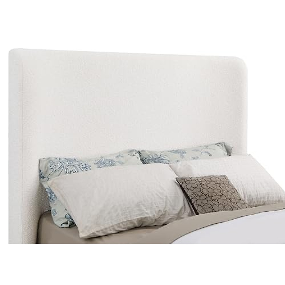 Coaster Home Furnishings Nala Contemporary Boucle Upholstered Eastern King Size Sleigh Bed Frame Platform Bed 57-inch Headboard Cream 302046KE