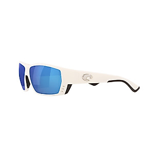Costa Del Mar Mens Tuna Alley Rectangular Sunglasses, White/Grey Blue Mirrored Polarized-580G, 62 mm