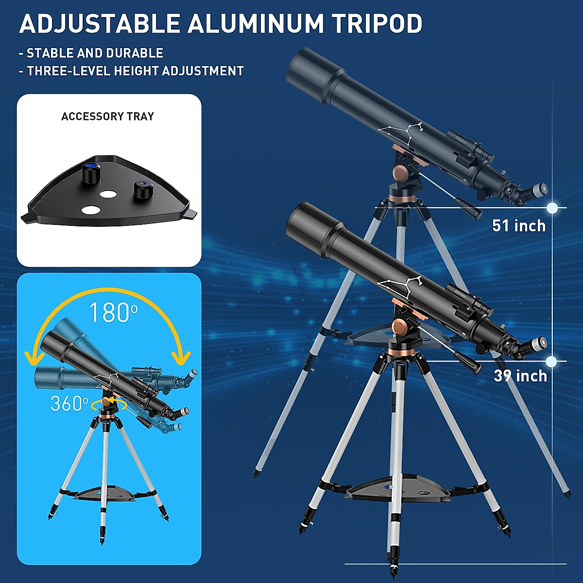 Qniuco Telescope, 80mm Aperture 800mm Telescopes for Adults Astronomy & Kids & Beginners, Portable High Powered Refracting Professional Telescope with an Adjustable Tripod, a Bag, a Phone Adapter