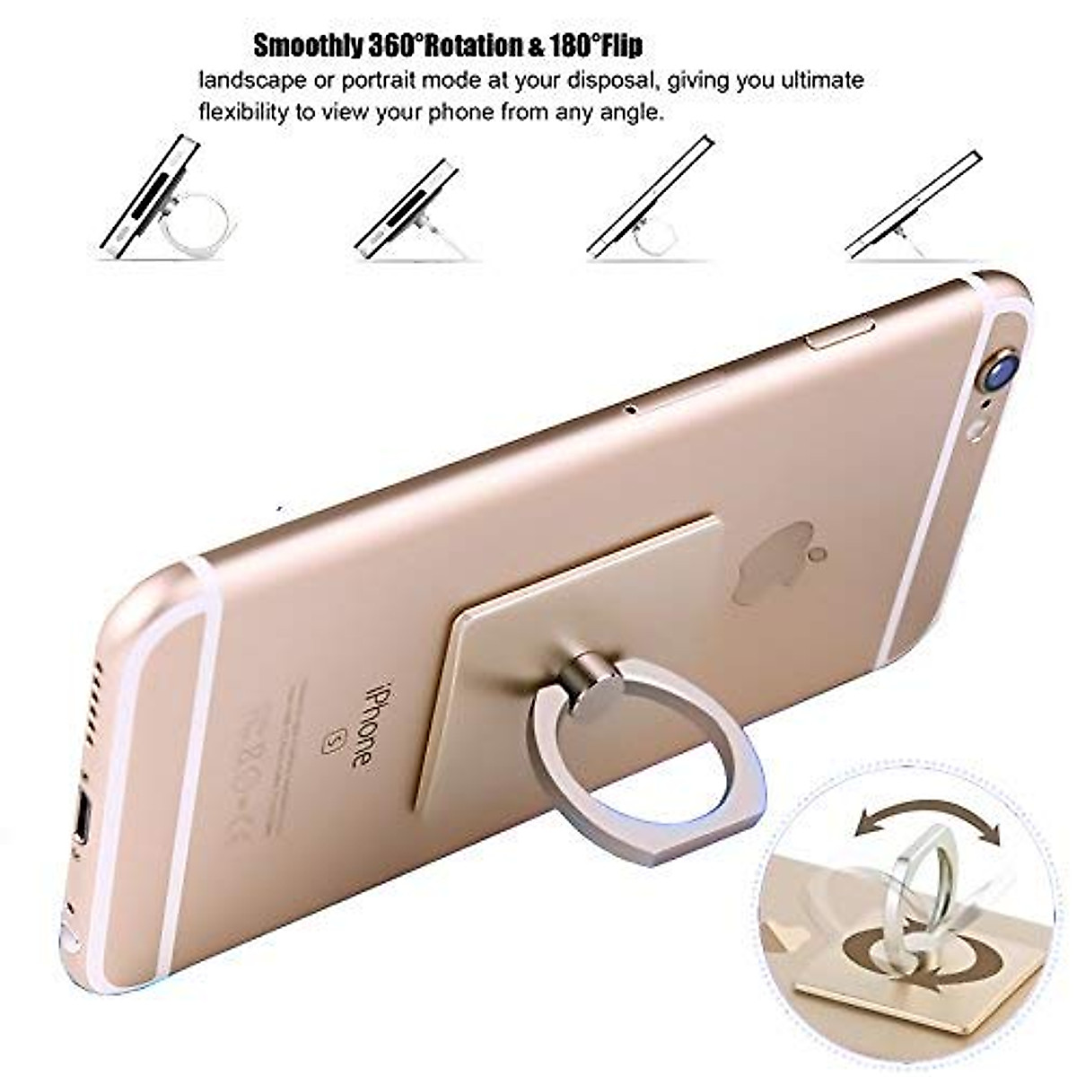 Finger Ring Stand, 360 Rotary Cell Phone Holder Finger Loop Grip Mount Universal Smartphone Kickstand,iEugen Compatible with iPhone 14/iPhone 13/Galaxy S23/Galaxy S22/Galaxy