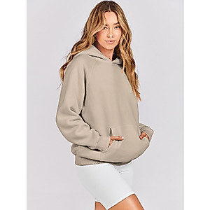 ANRABESS Women Hoodies Oversized Fleece Long Sleeve Comfy Casual Basic Pullover Sweatshirts 2025 Fall Outfits Sweater Deep Khaki Medium