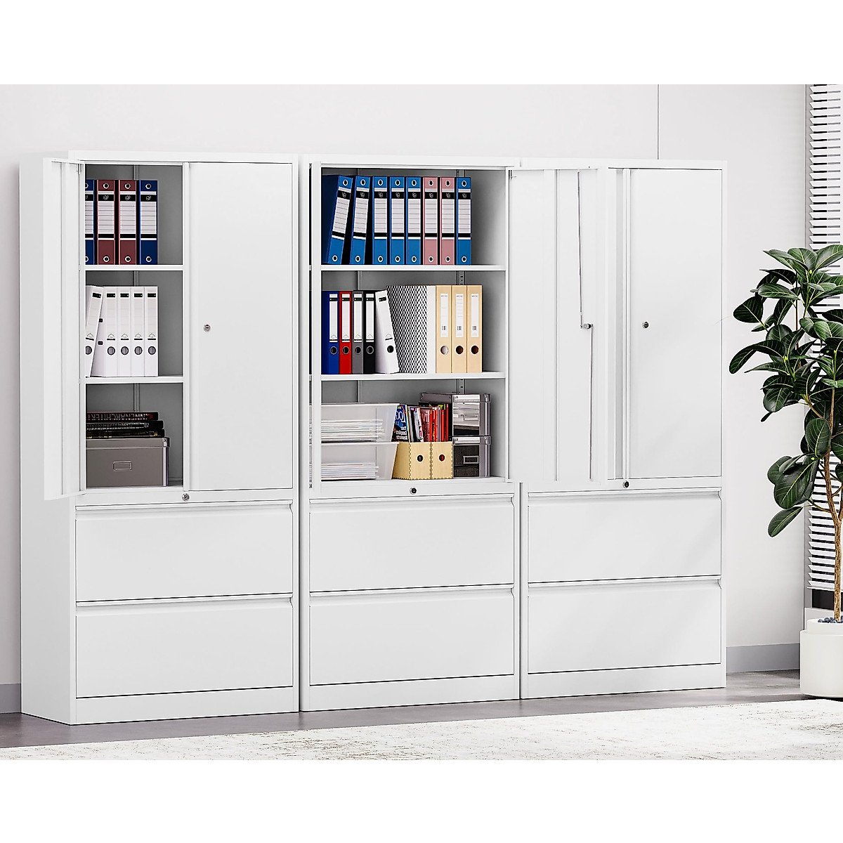 SISESOL Metal Storage Cabinet with Drawers, 71" File Cabinets for Home Office, Locking Steel Storage Cabinet with Doors and Shelves for Home, Office, Warehouse, Garage, School (White, 2 Drawers)