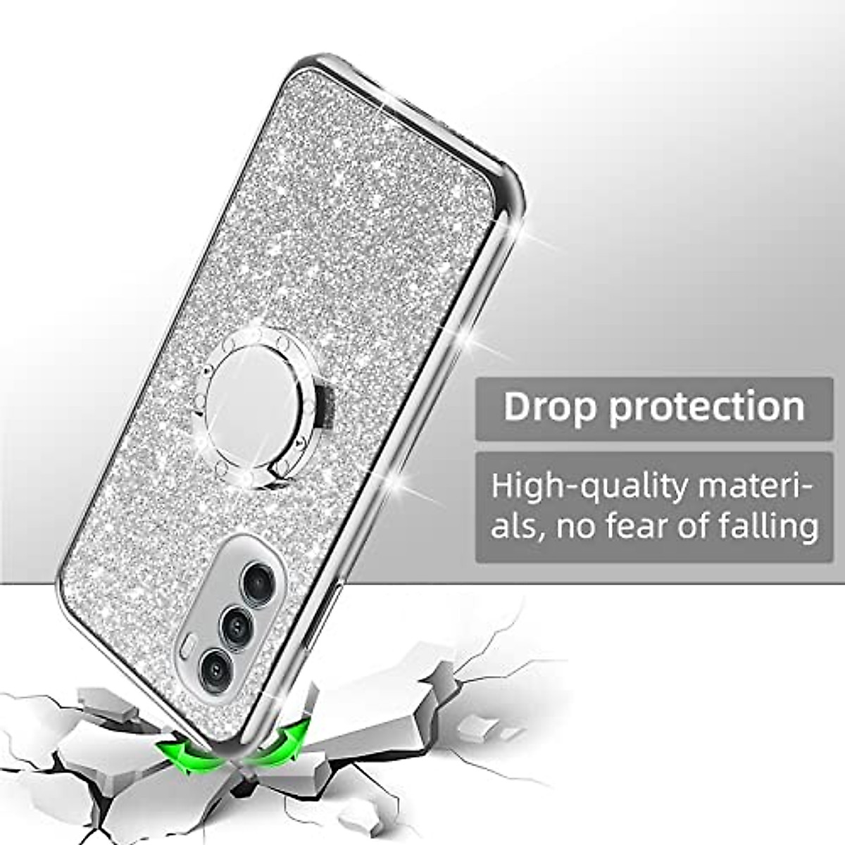 Case for Moto G Stylus 5G 2022 (NOT Moto G Stylus 5G 2021/4G), Motorola Phone Case with Ring Kickstand Lanyard Bumper Shockproof Full Body Protection Case - Silver