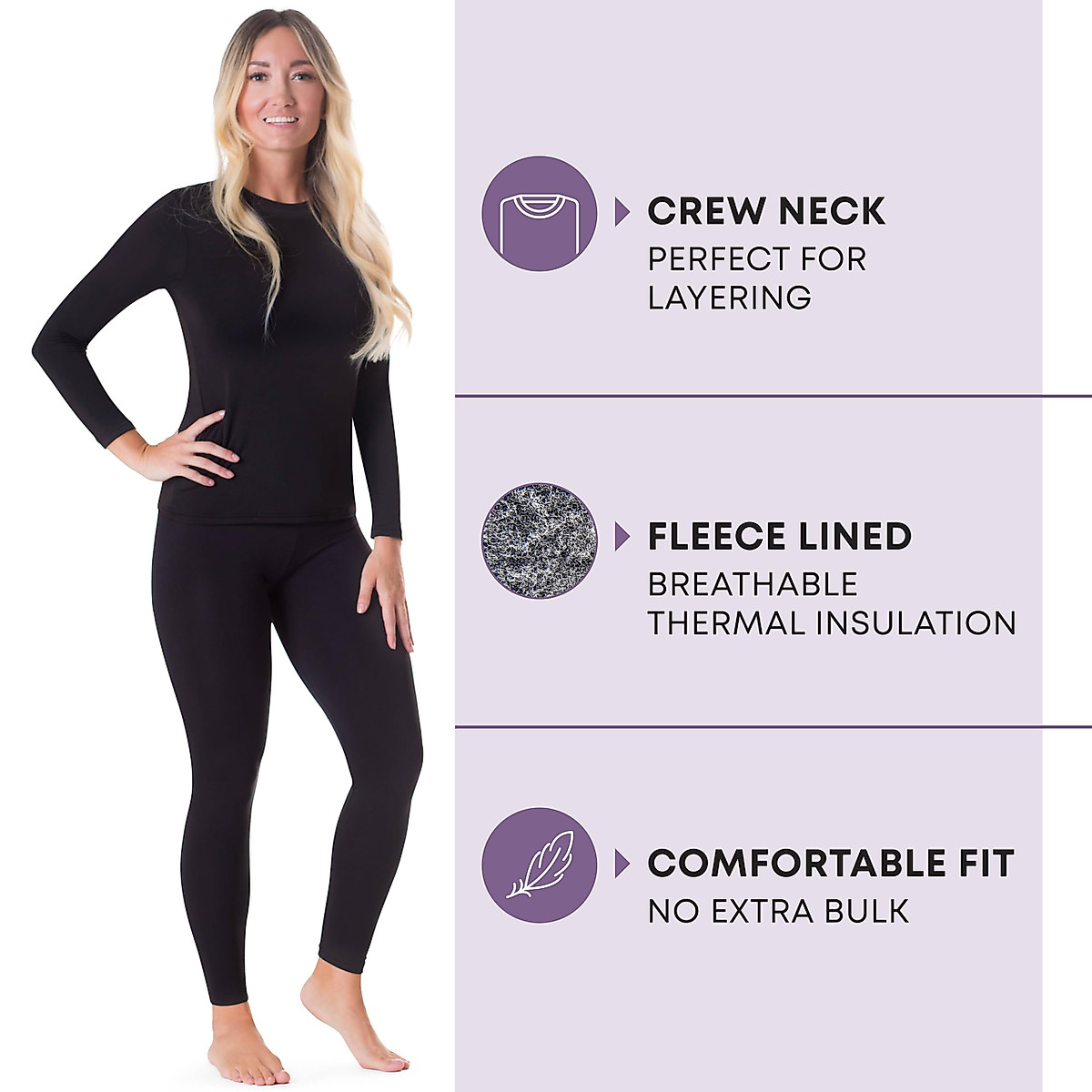 Rocky Thermal Underwear for Women (Long Johns Thermals Set) Shirt & Pants, Base Layer with Leggings/Bottoms Ski/Extreme Cold, Standard Weight (Black - Medium)