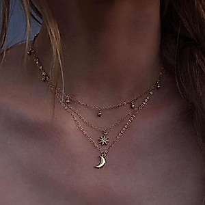 BERYUAN Women Simple Choker Moon Star Choker Necklace Pendant Necklace Trendy Necklace for Women (GOLD)